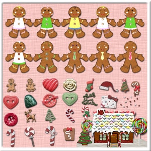 Gingerbread Digital Scrapbook Kit Clip Art in Pink Red - Etsy