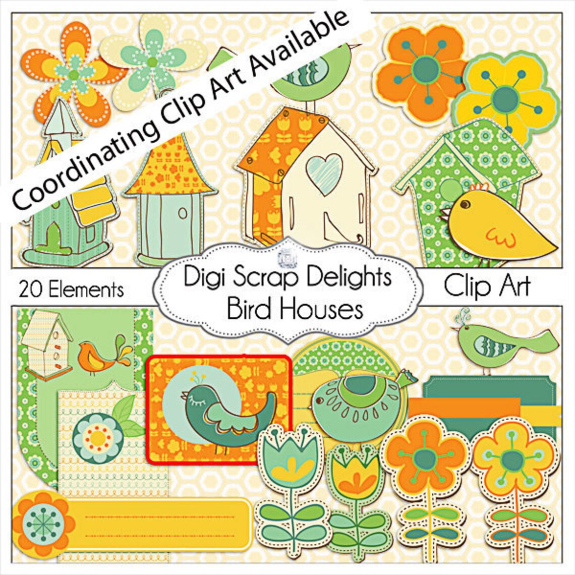 SALE 1.75 Bird Houses Digital Scrapbooking Scrapbook Paper in - Etsy