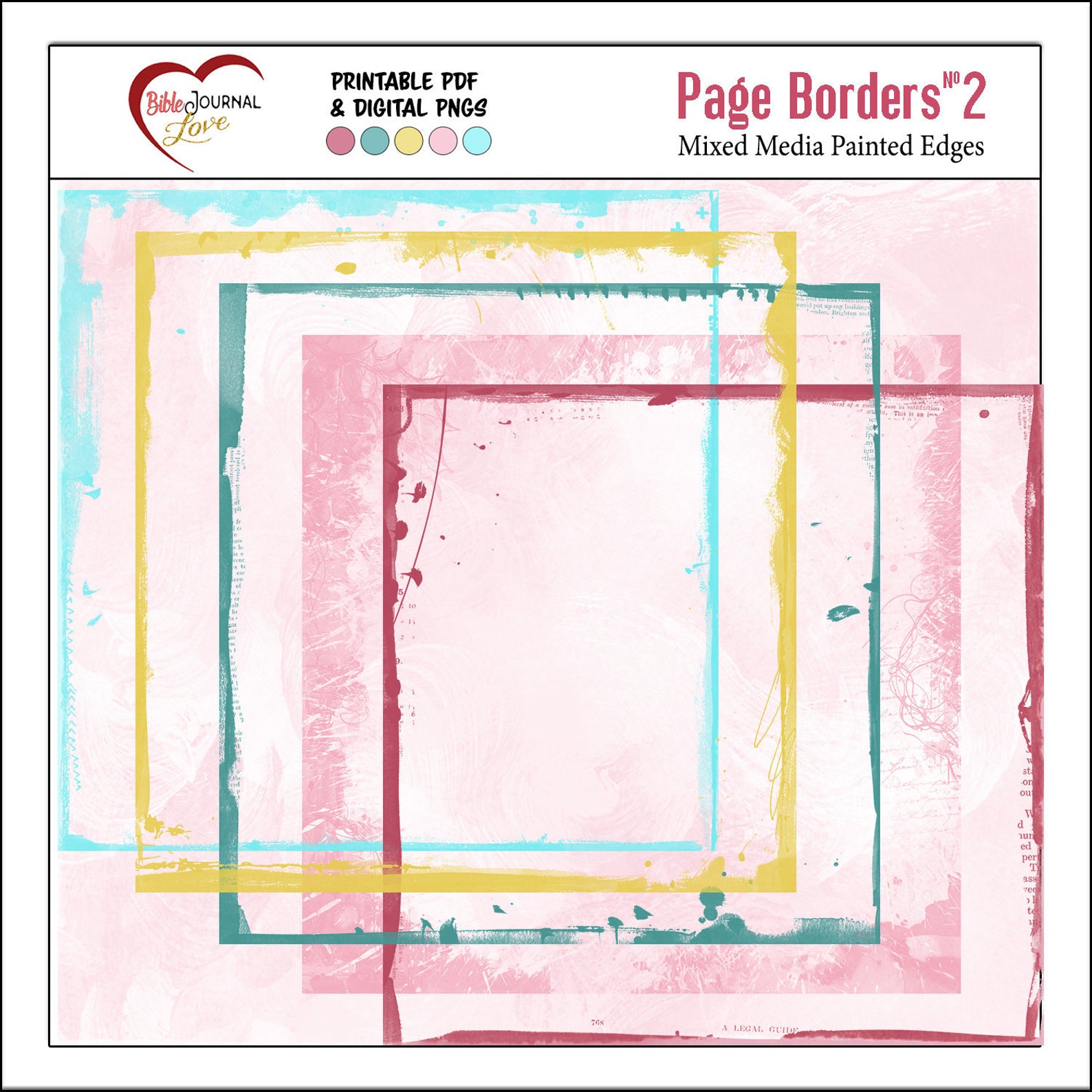 5 Mixed Media Page Borders Artsy Transfers Overlays Set 2 Pngs | Etsy