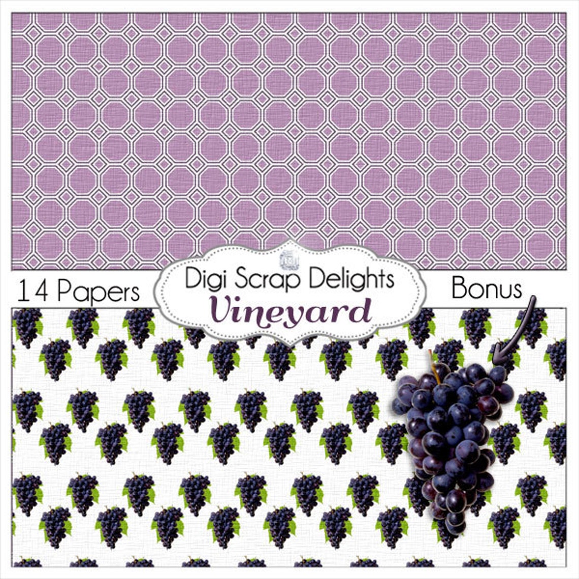 SALE 1.75 Grape Vineyard Digital Papers in Purples Green and - Etsy