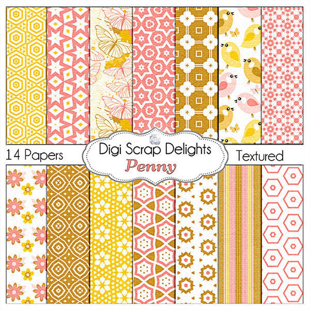 SALE 1.75 Penny Digital Papers Pack in Pink, Brown, Gold Card Making ...