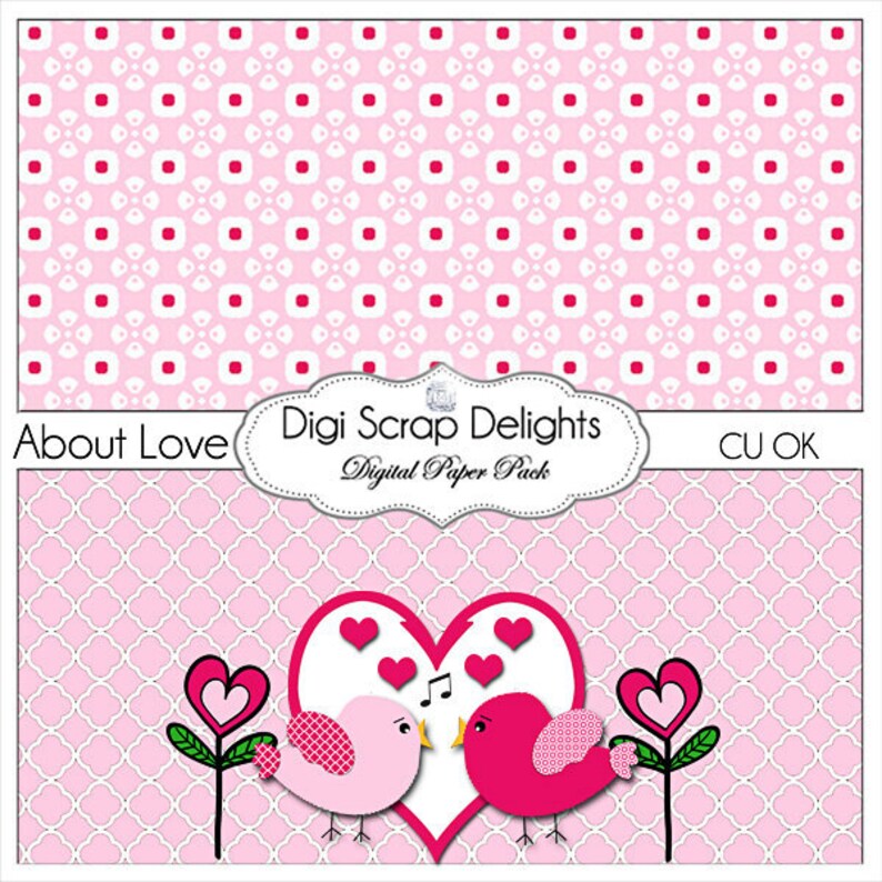 Valentine Clip Art Digital Scrapbook Papers & Bird Clip Art | Etsy