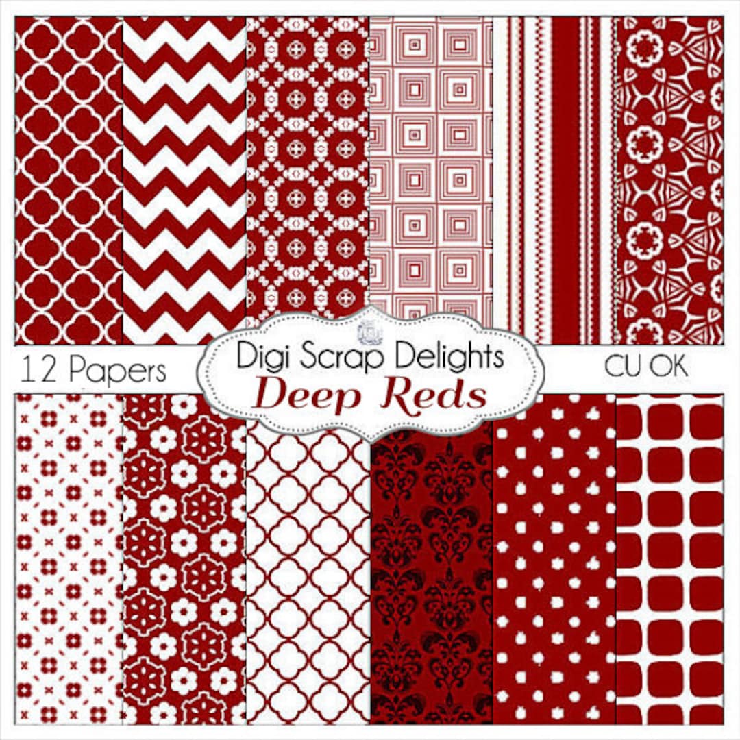 Deep Red Scrapbook Paper: Chevron, Quatrefoil Patterns (digital ...