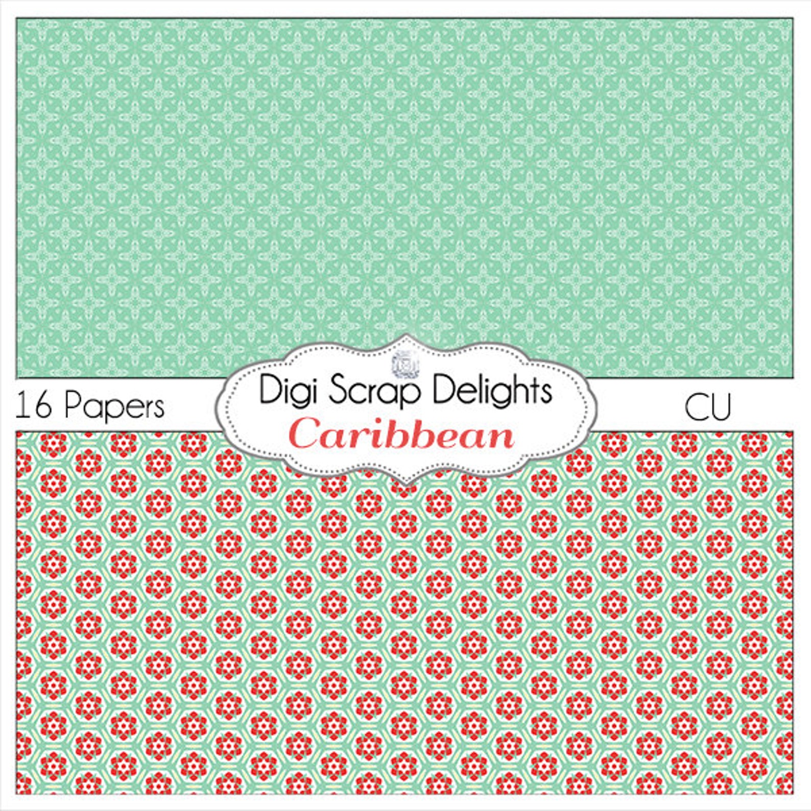 Caribbean Digital Scrapbook Paper in Tropical Red, Coral, Sand and ...