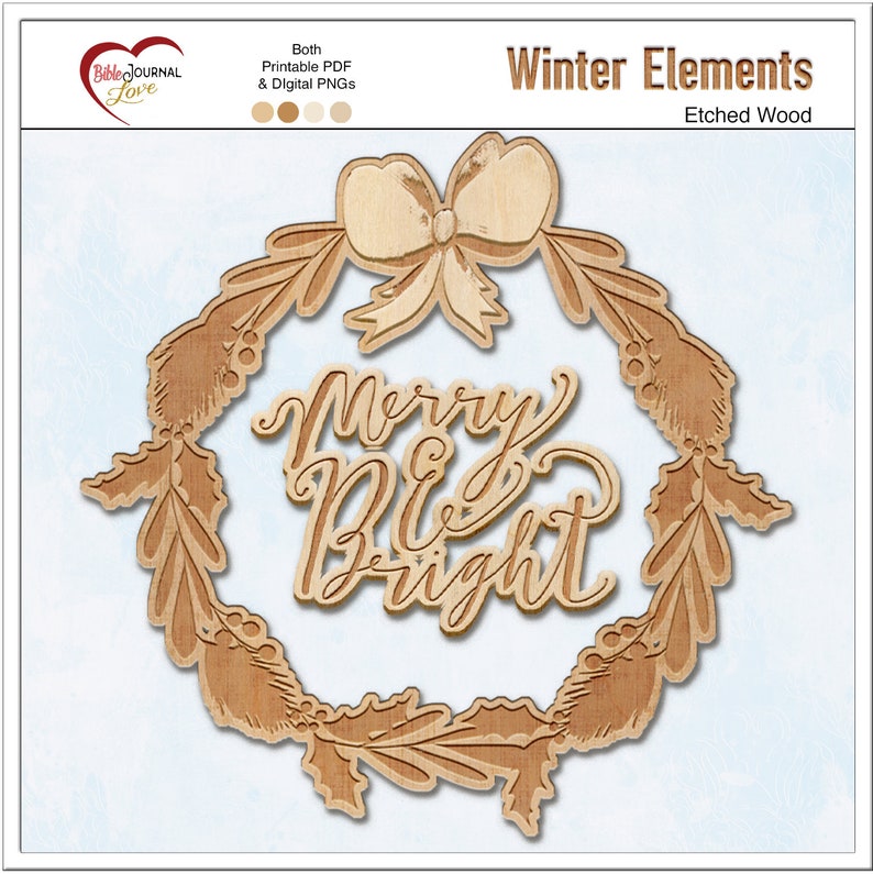 Winter Clip Art Elements Christmas Etched Wood Digital | Etsy