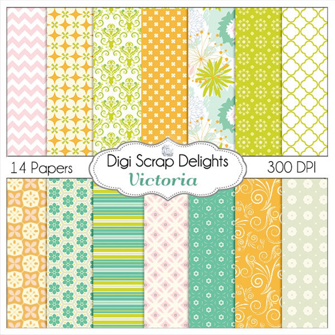 SALE 1.75 Victoria Olive, Orange, Teal Digital Scrapbooking Papers ...