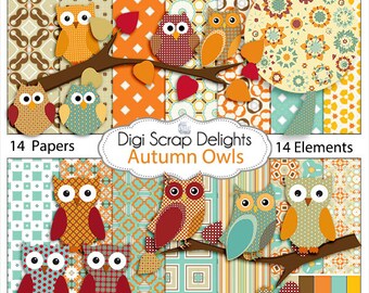 Thanksgiving Owls Scrapbook Kit, Autumn Owl Clip Art, Fall Digital ...