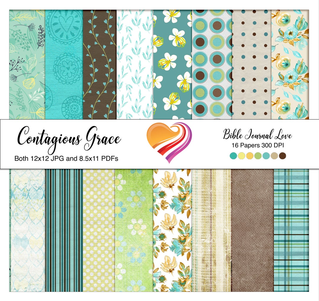 16 Digital Scrapbooking Craft Papers in 12x12 and 8.5x11 Pdfs in Teal ...