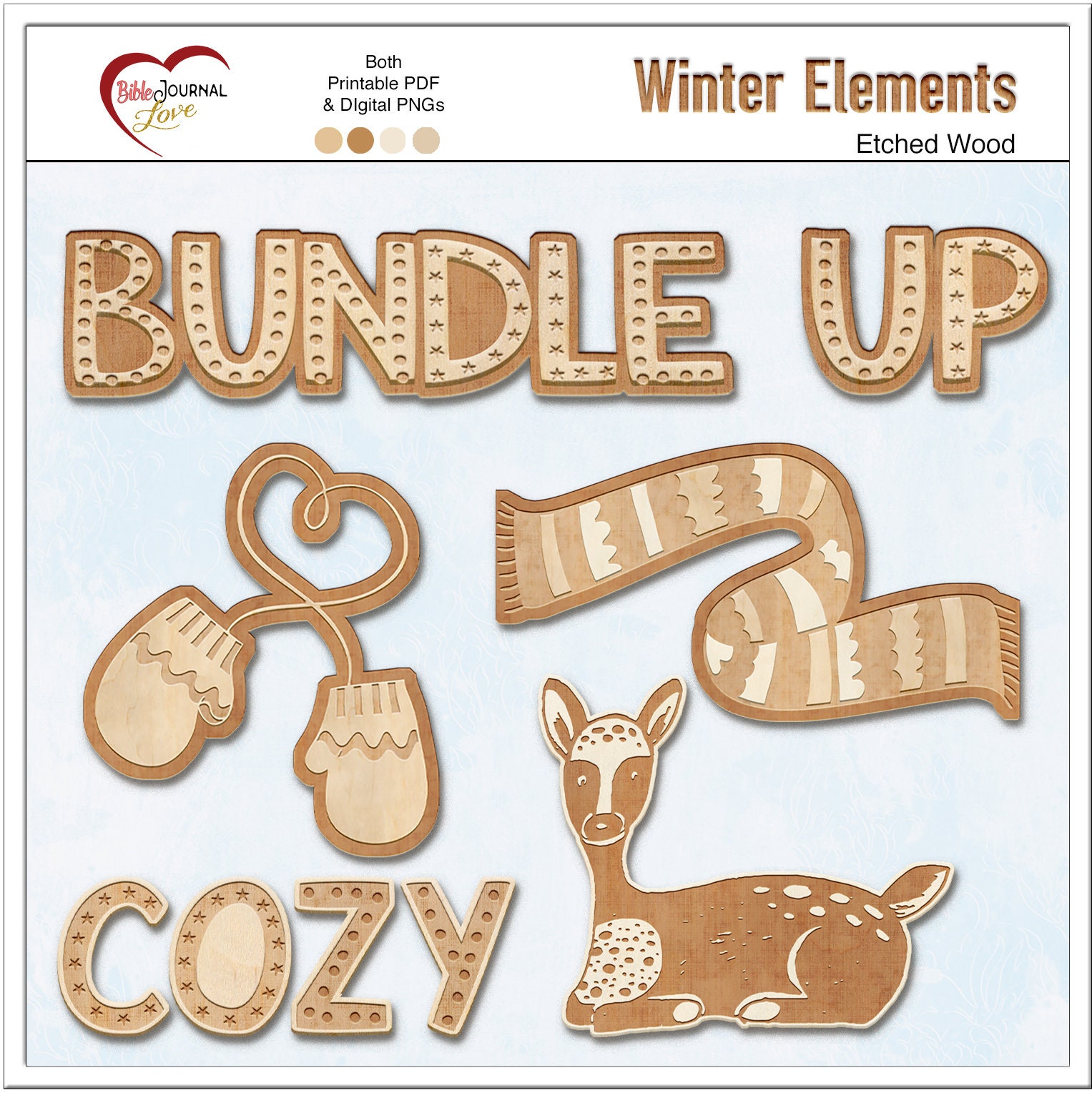 Winter Clip Art Elements Christmas Etched Wood Digital | Etsy