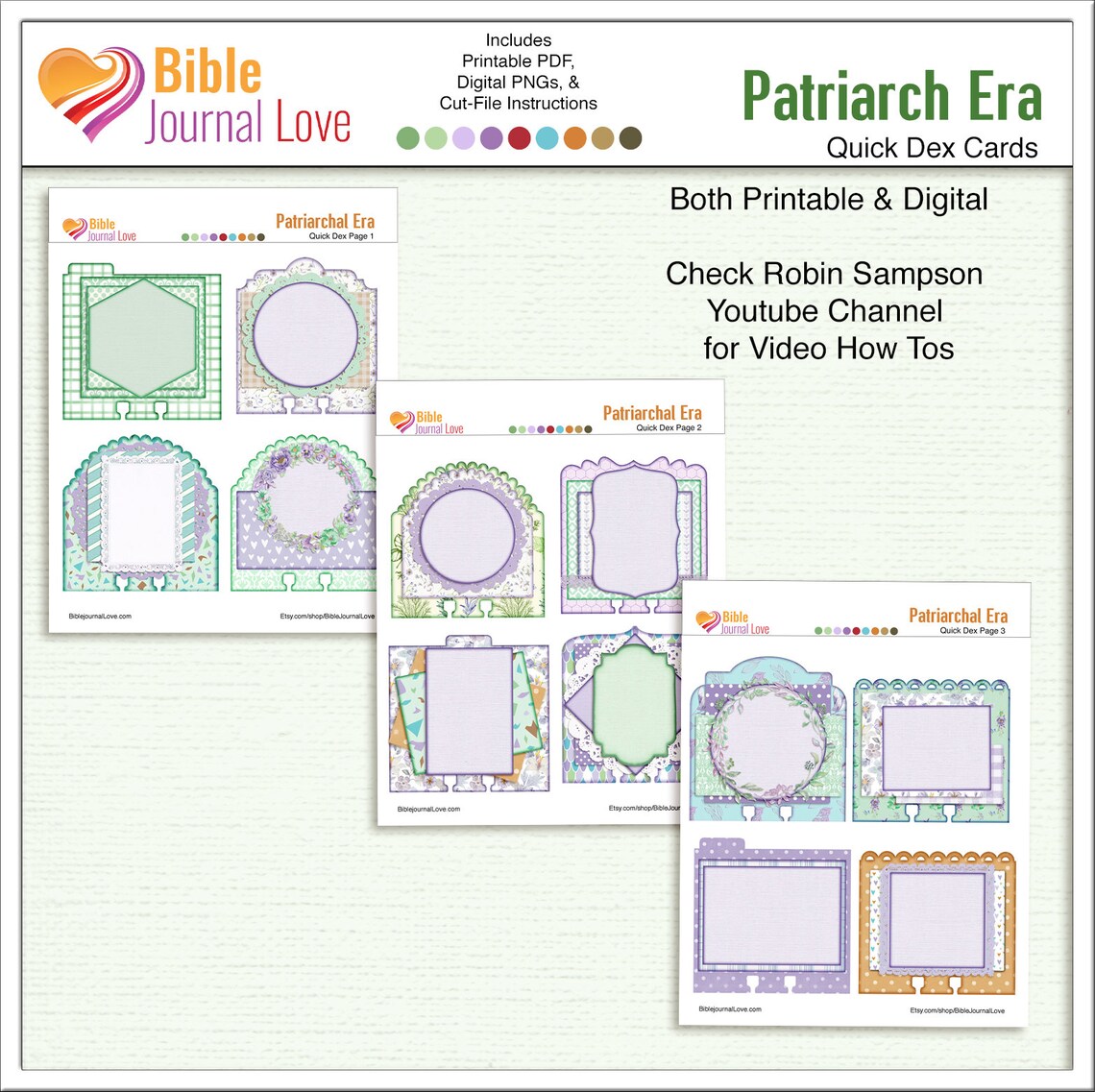 12 Quick Dex Cards Purple, Green & Gold Floral: Includes BOTH Printable ...