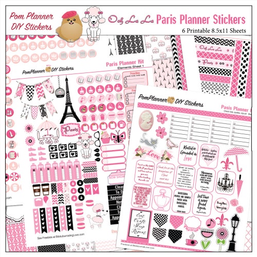 Planner Kit Paris France Printable Sticker Kit in Pink & - Etsy