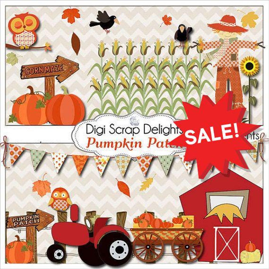 Pumpkin Patch Clip Art Autumn Pumpkins, Fall Party, Owls, Tractor, Hay ...