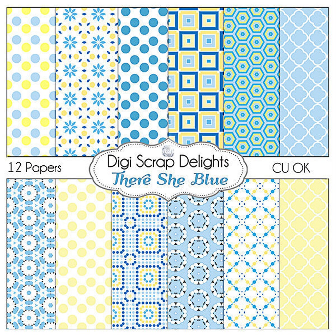 Digital Scrapbooking: There She Blue Digital Scrapbook Paper | Etsy