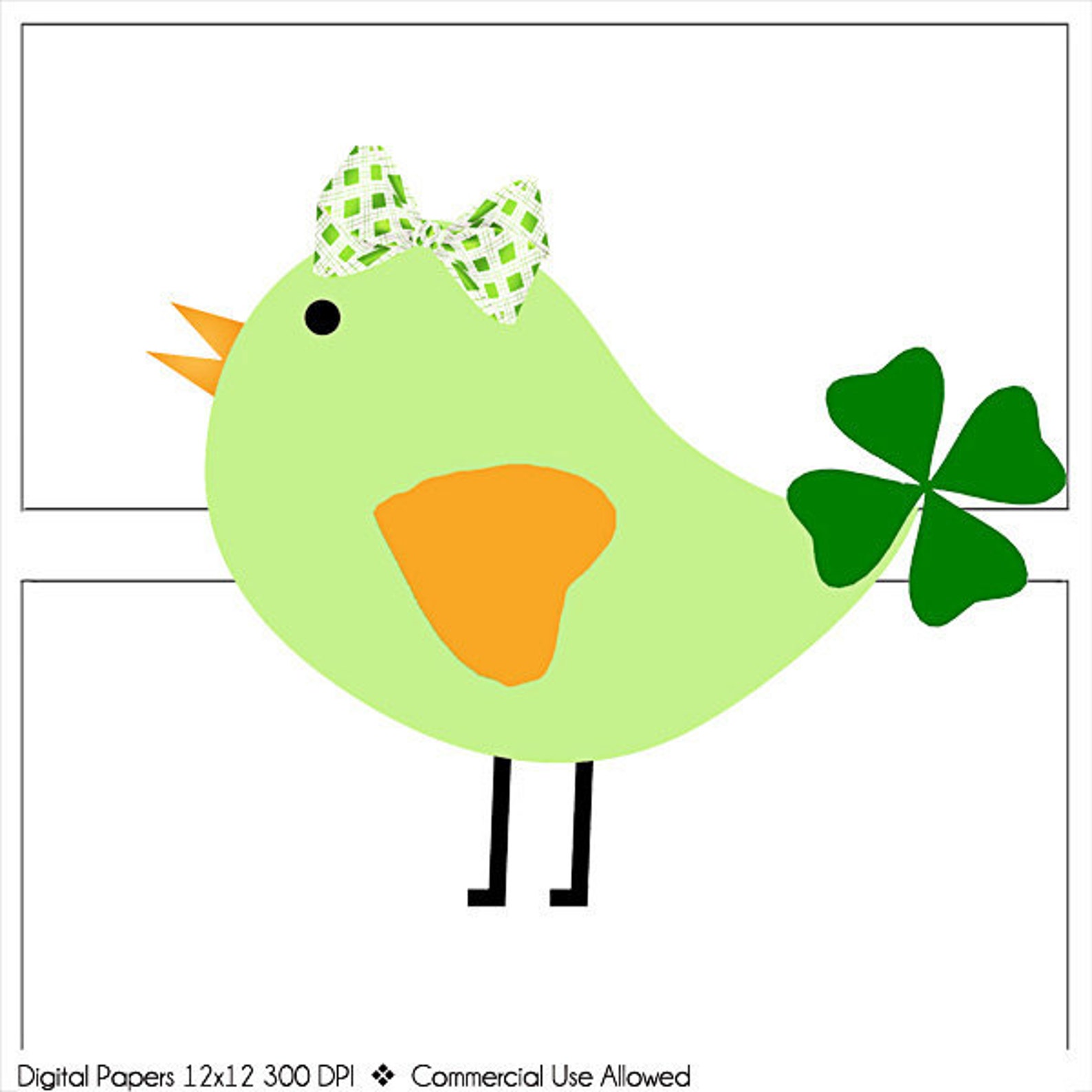 St Patrick Bird Party Digital Scrapbooking Elements (gren Clip Art ...