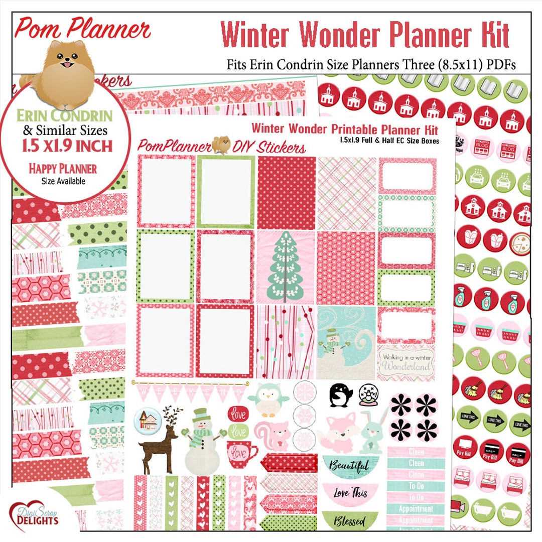 Winter Wonder Printable Planner Kit 3 Pdfs, EC or Happy Planner, Pink ...