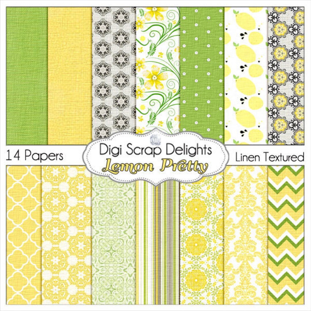 SALE 1.75 Lemon Pretty Digital Papers in Lime Green & Lemon - Etsy