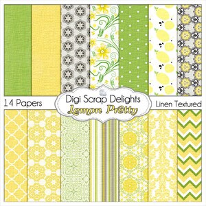 SALE 1.75 Lemon Pretty Digital Papers in Lime Green & Lemon - Etsy