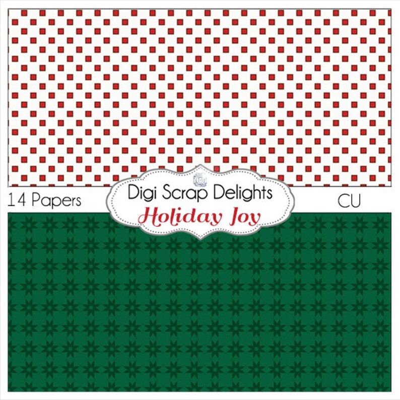 Christmas Papers Holiday Joy Red and Green Digital - Etsy