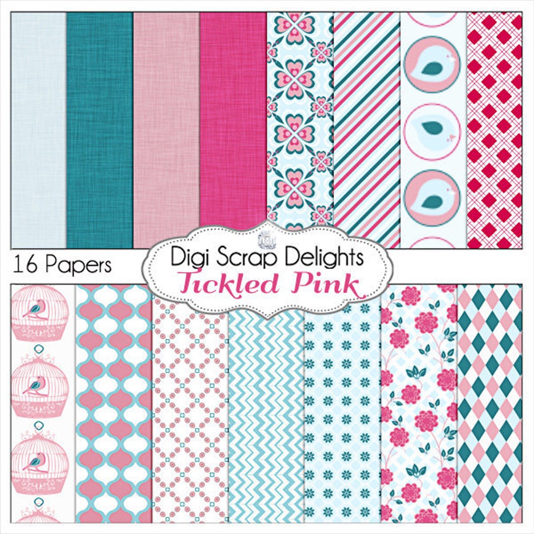 Turquoise, Pink & Aqua Digital Papers With Birds Tickled Pink for ...
