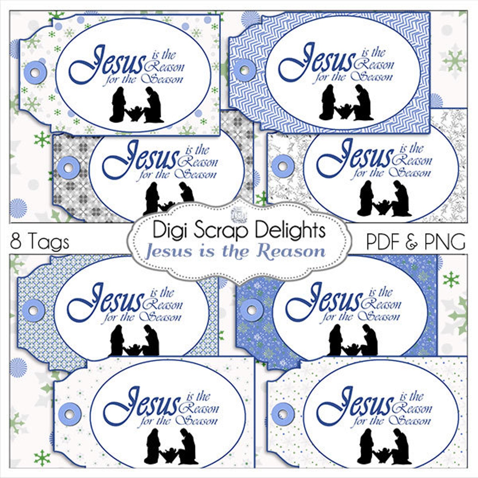 Printable Christmas Labels & Tags Jesus is the Reason Blue - Etsy