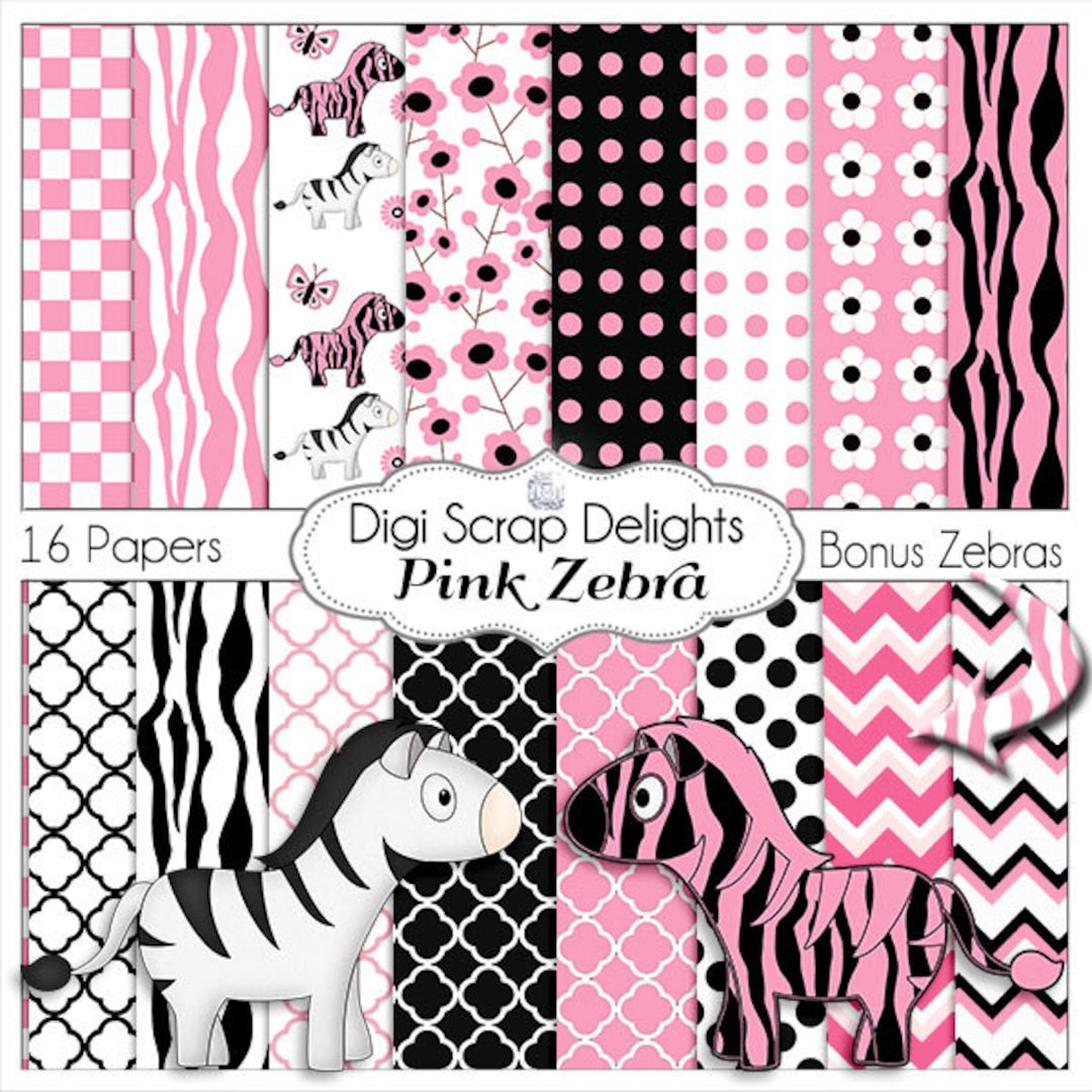 SALE 1.75 Pink Zebra Papers W Black Pink Zebra Clip Art for Birthday ...