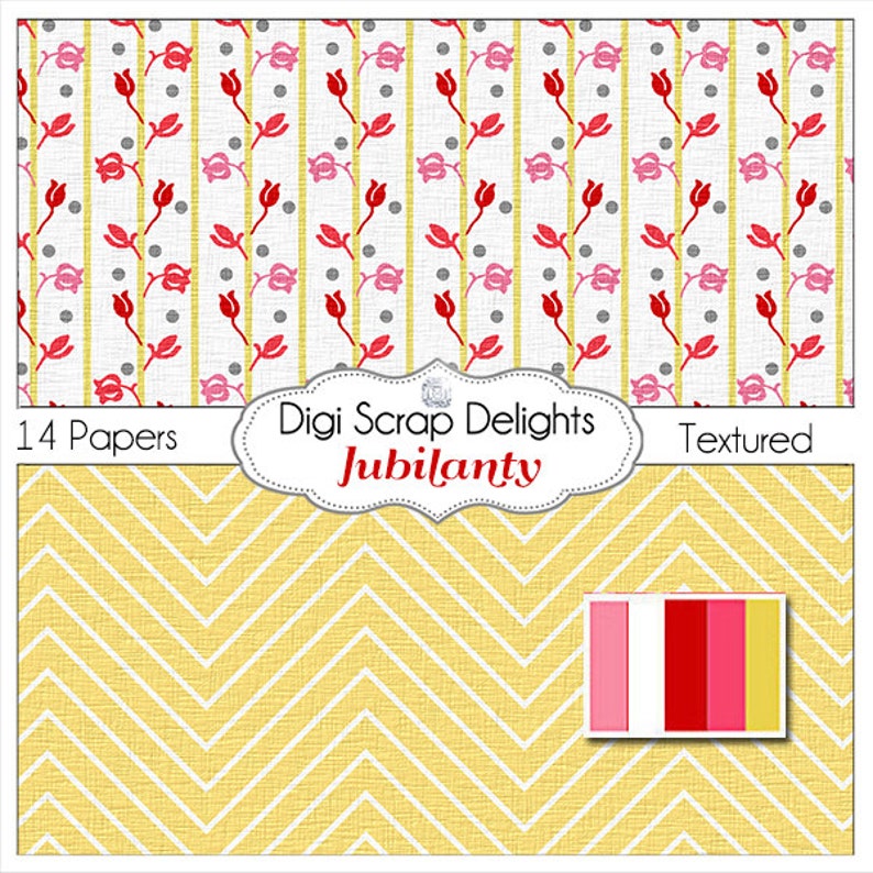 Valentine Digital Papers in Red Pink and Yellow Gold - Etsy