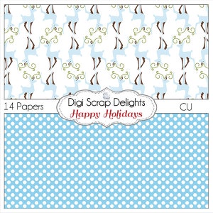 Happy Holidays Christmas Papers , Red, Green, Turquoise Digital ...