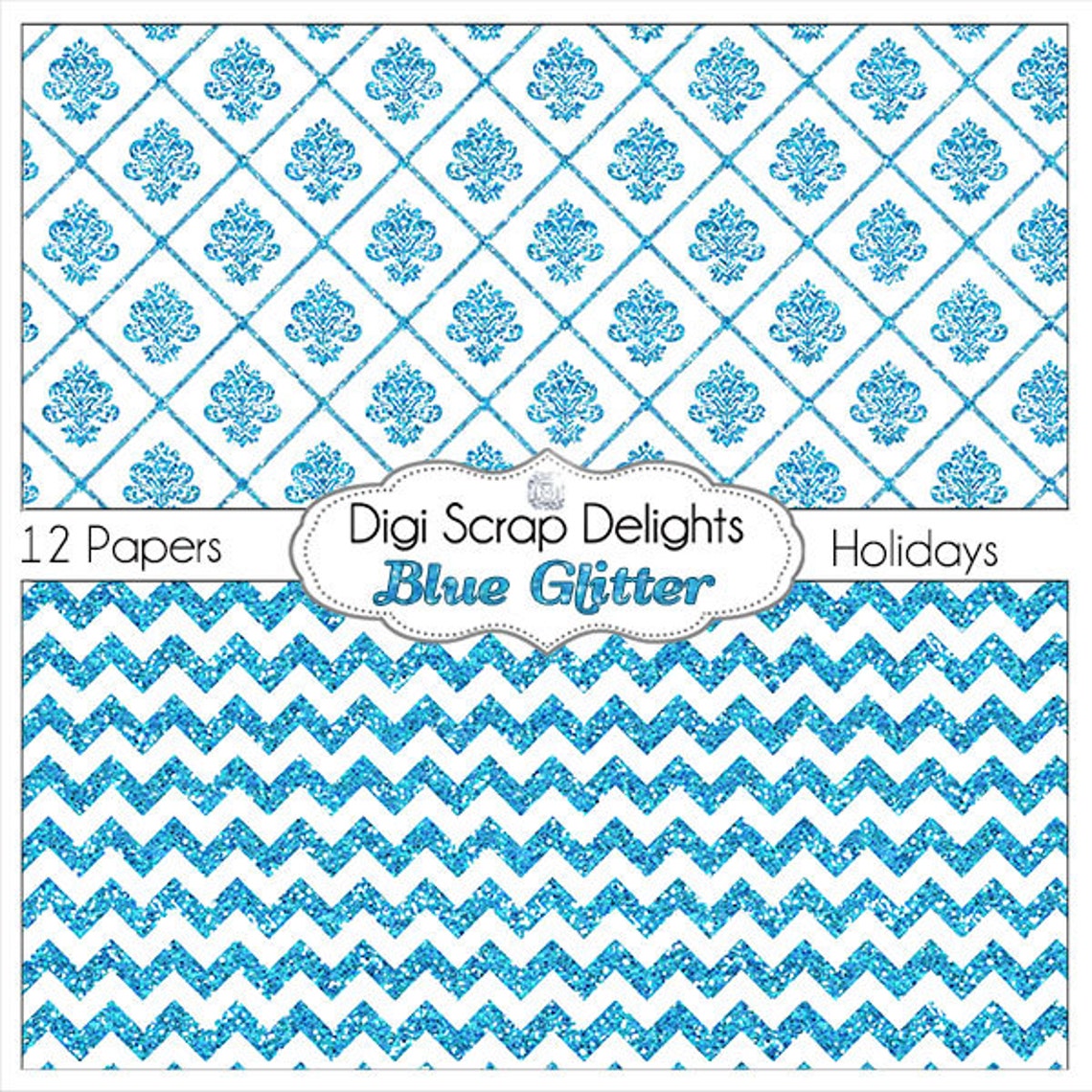 Blue Glitter Digital Scrapbook Papers in Blue Instant | Etsy