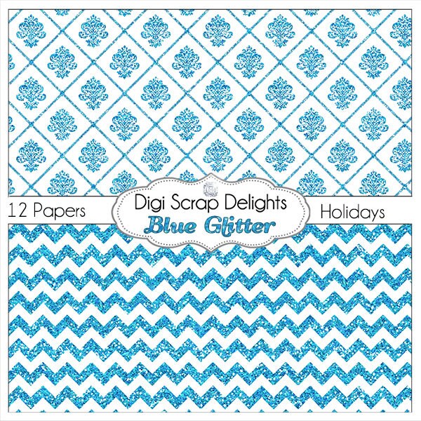 Blue Glitter Digital Scrapbook Papers in Blue Instant | Etsy