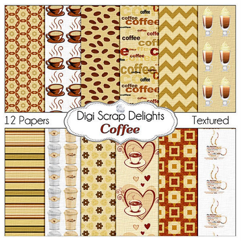 SALE 1.75 Coffee Scrapbook Papers Coffee Clip Art for Digital | Etsy