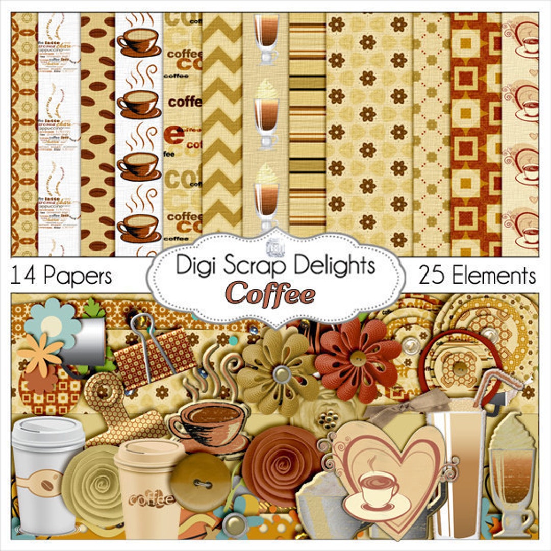 Coffee Digital Scrapbook Kit coffee Clip Art for Scrapbooking, Web ...