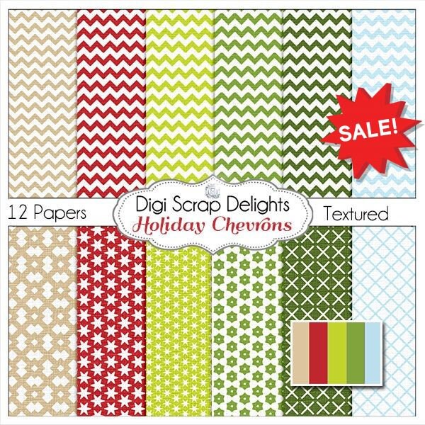 Christmas Chevron Digital Papers Holiday Red Green Blue | Etsy