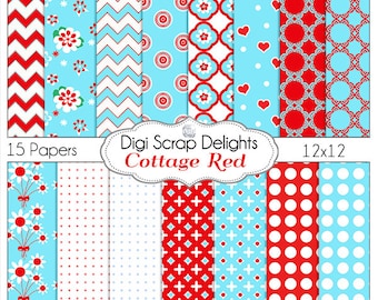Red & Blue Aqua Digital Papers Cherrylicious Backgrounds for | Etsy