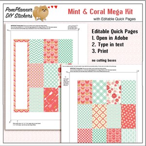 40% Off Mint Coral Planner MEGA Kit Stickers Printable Editable Planner ...