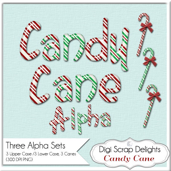 Christmas Clip Art Candy Cane Alpha Red Green Peppermint | Etsy