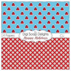 Happy Holidays Christmas Papers , Red, Green, Turquoise Digital ...