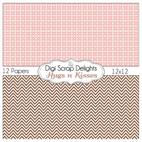 SALE 1.75 Pink Gray & Brown Digital Papers Chevron | Etsy