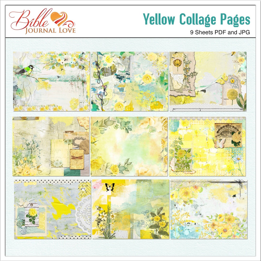Yellow Junk Journal Collage Pages 9 11x8.5 PDF & Jpg Textured ...