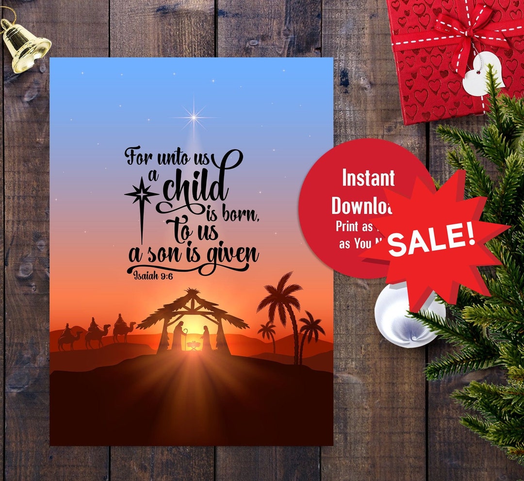 Printable Christian Nativity Christmas Card Unto Us A Child is Born ...
