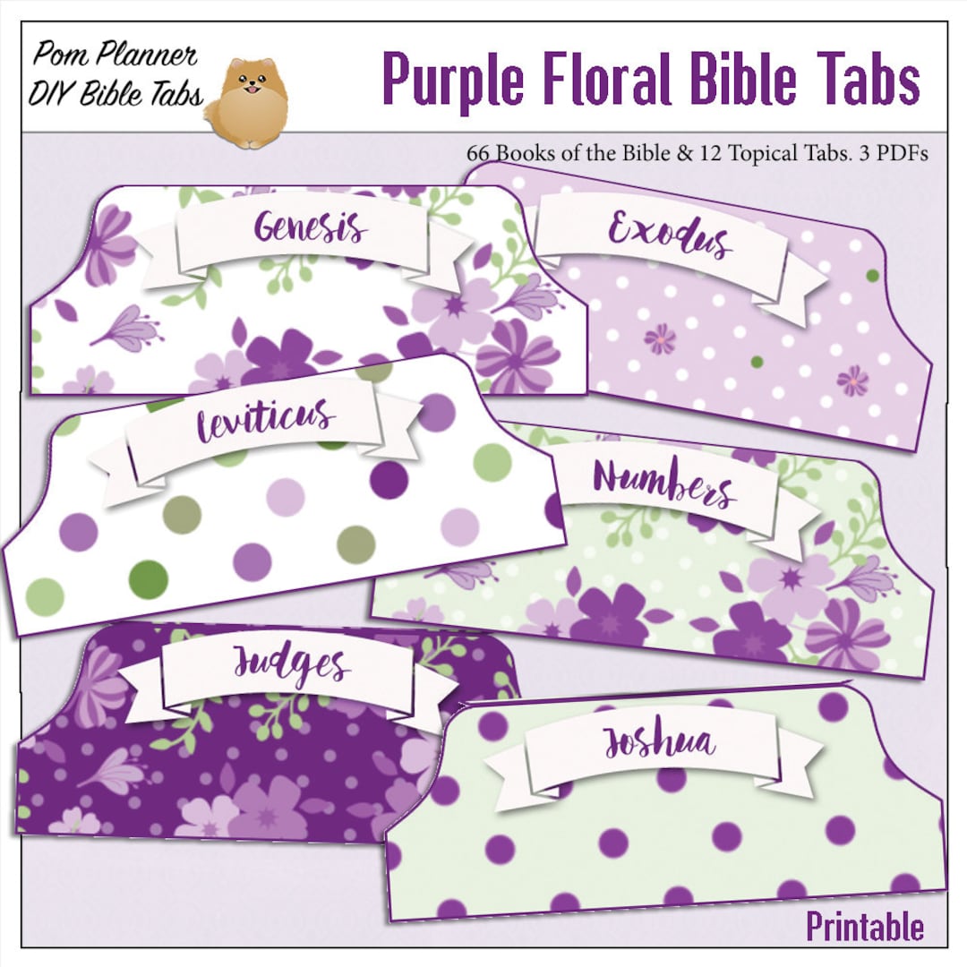 Printable Purple Floral Bible Tabs for Bible Journalling / 66 Books of ...