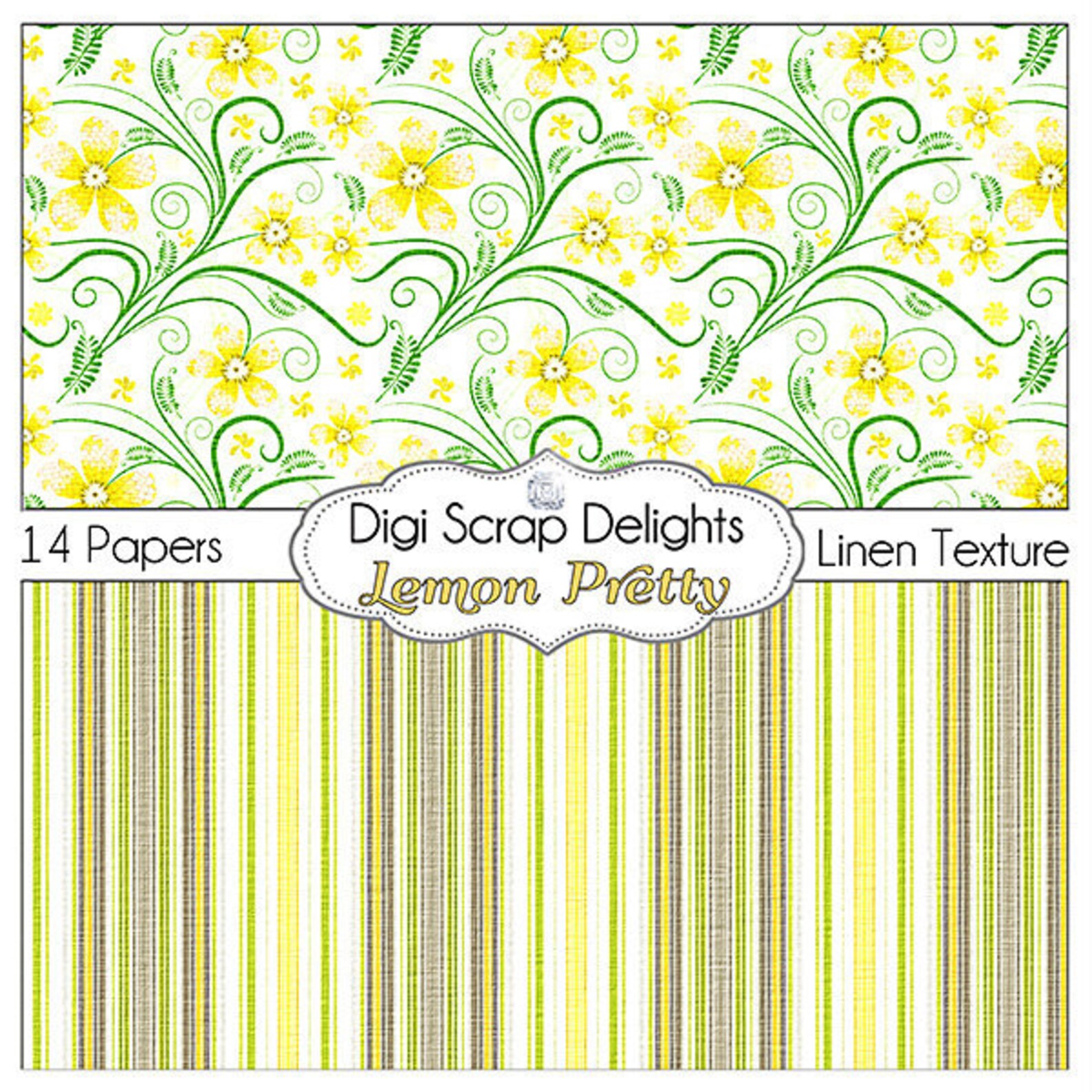 SALE 1.75 Lemon Pretty Digital Papers in Lime Green & Lemon | Etsy