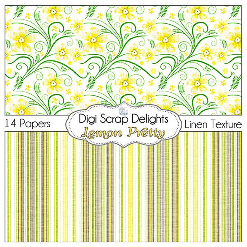 SALE 1.75 Lemon Pretty Digital Papers in Lime Green & Lemon | Etsy