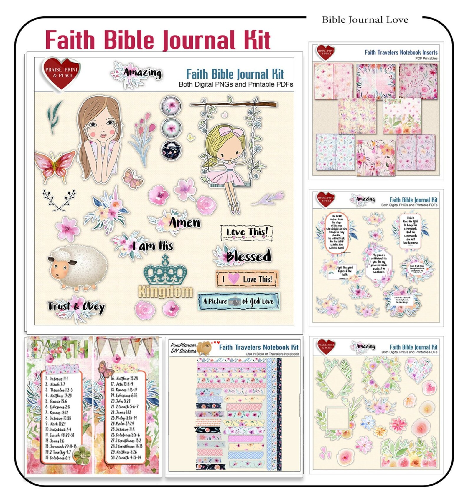 Bible Journal Kit: Digital & Printable Faith Travelers Notebook in ...