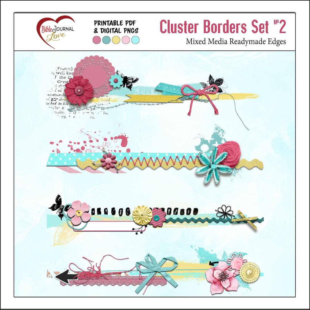 Mixed Media Cluster Borders 2 Flowers Paint Paper String - Etsy