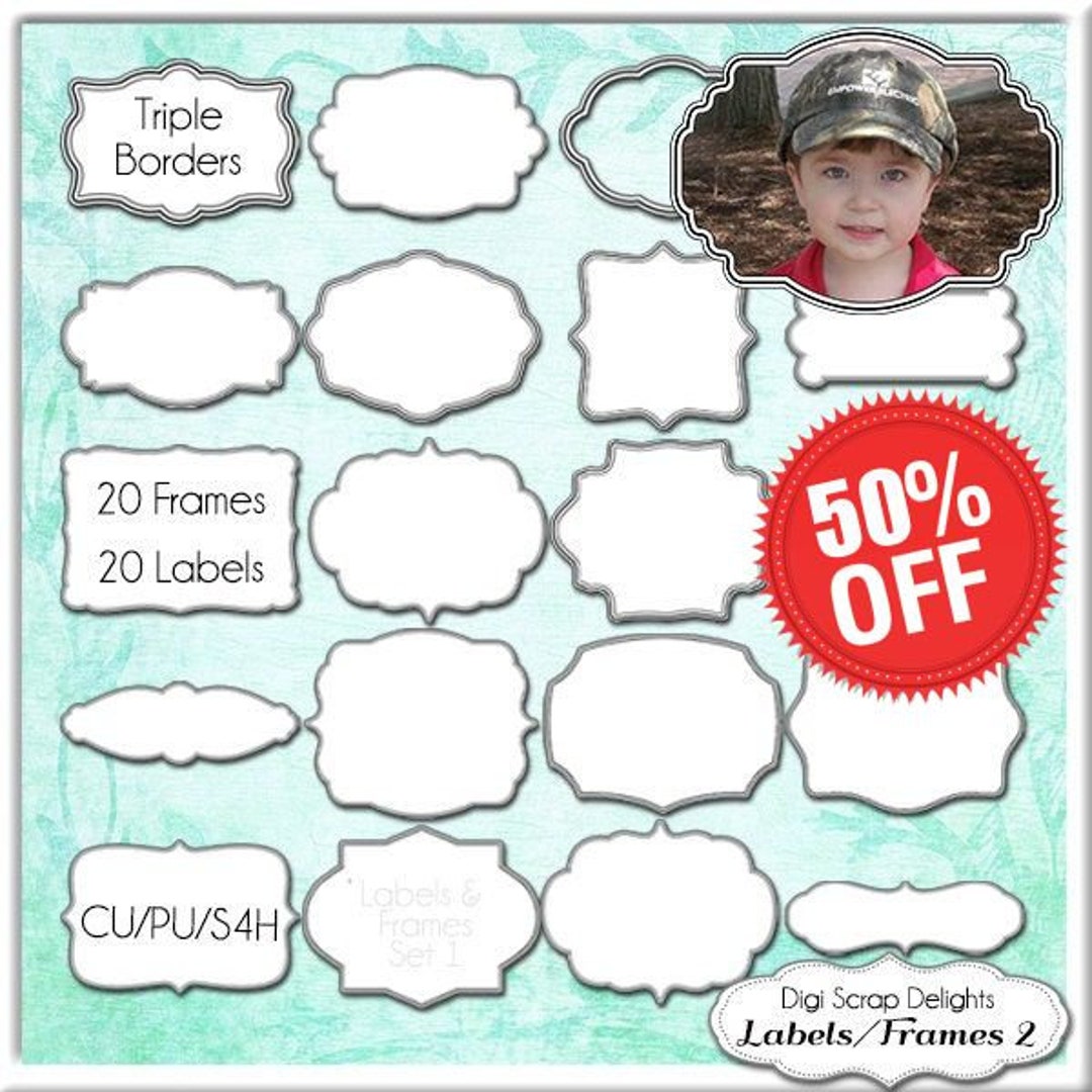 40 Digital Scrapbooking Frames / 20 Labels / Clip Art Clipart ...