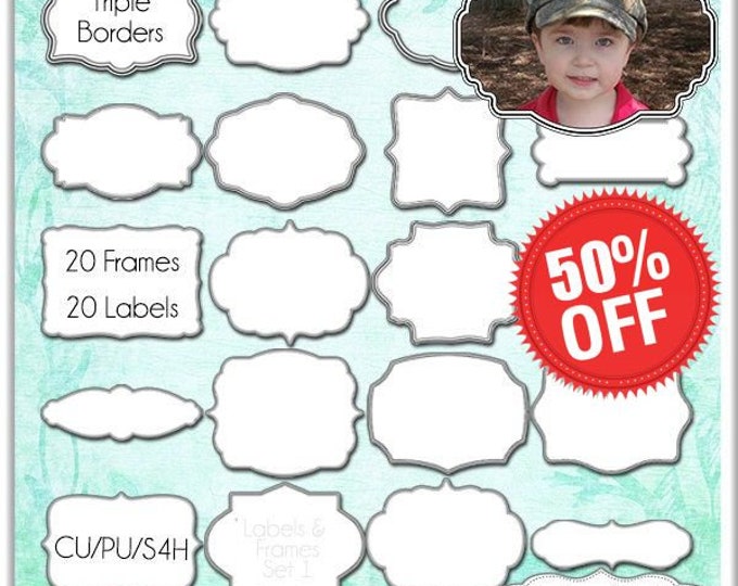 40 Digital Scrapbooking Frames / 20 Labels / Clip Art Clipart - Etsy