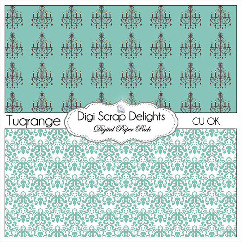 Turquoise & Orange Scrapbook Paper: Chevron, Quatrefoil (digital ...