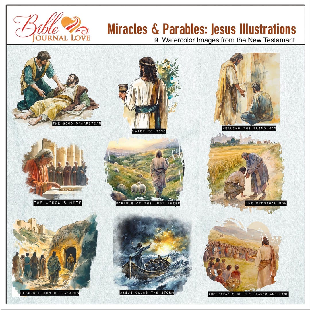 Watercolor Bible Illustrations: Miracles & Parables of Jesus (digital ...
