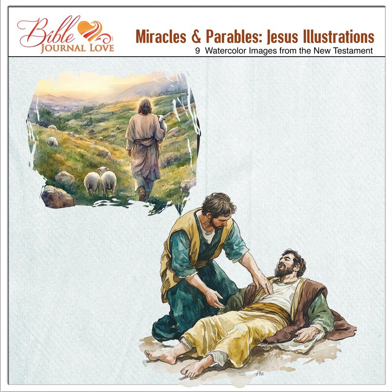 Watercolor Bible Illustrations: Miracles & Parables of Jesus (digital ...