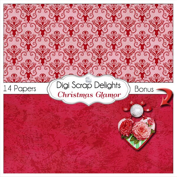 Christmas Papers Red Green & Pink Digital Scrapbooking | Etsy